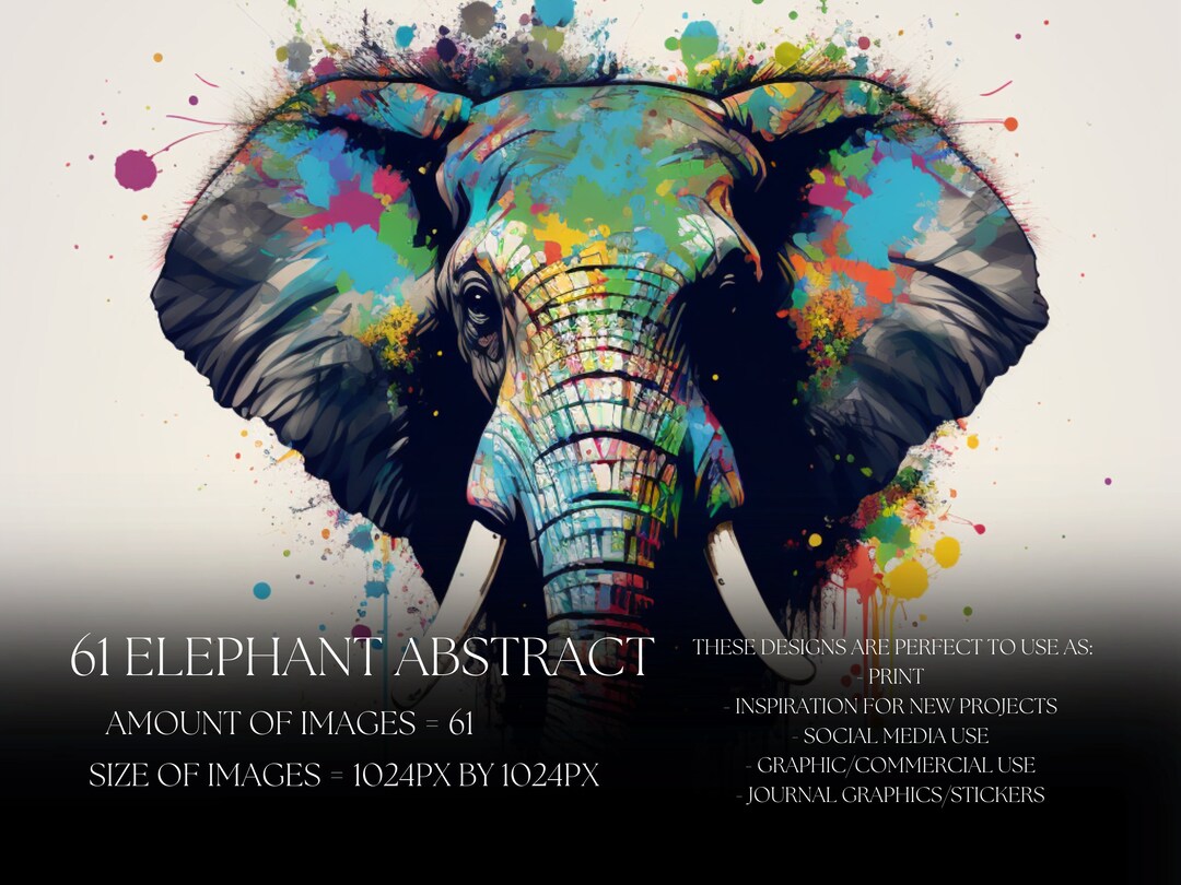 61 Elephant Abstract Art Designs PNG Clipart Bundle - Etsy