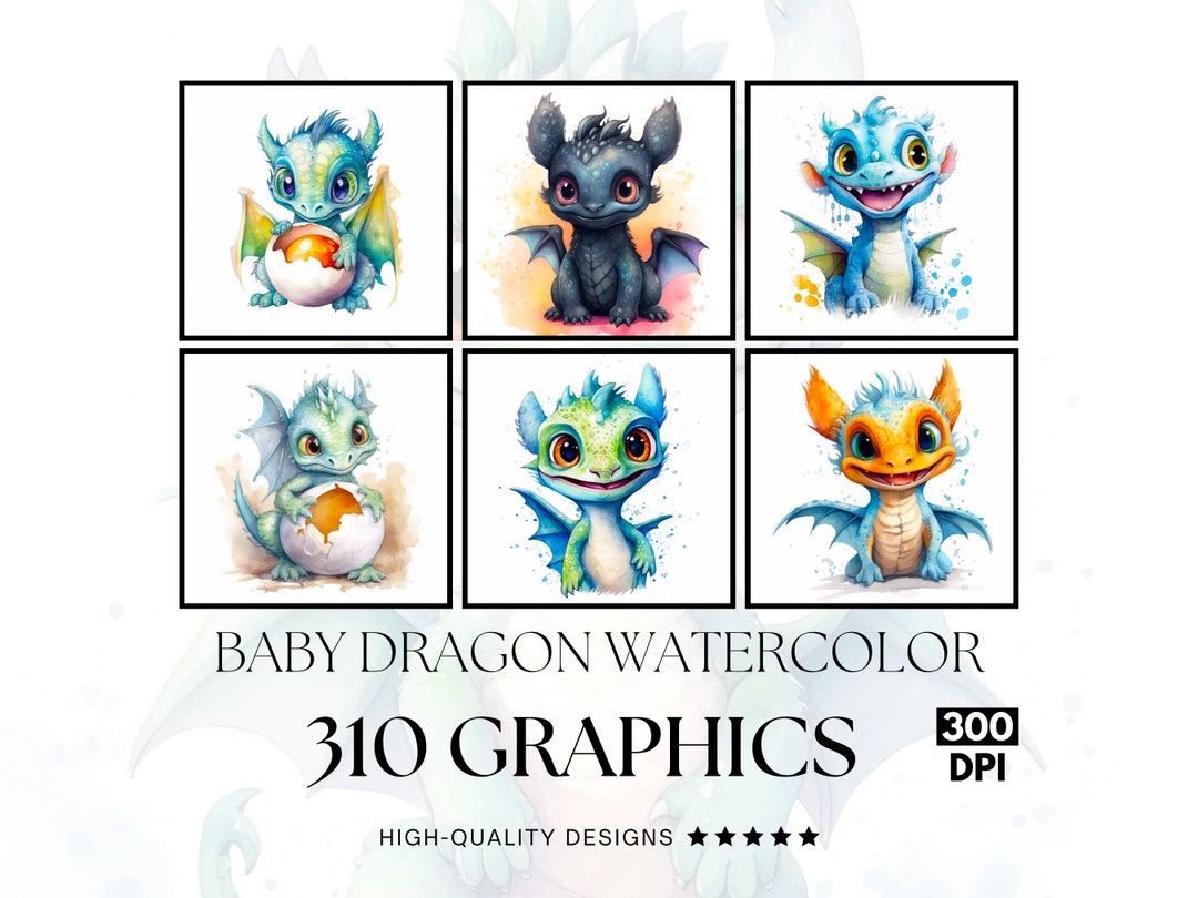 Baby Dragon Watercolor Bundle, PNG Clipart Bundle, Sublimation Print ...