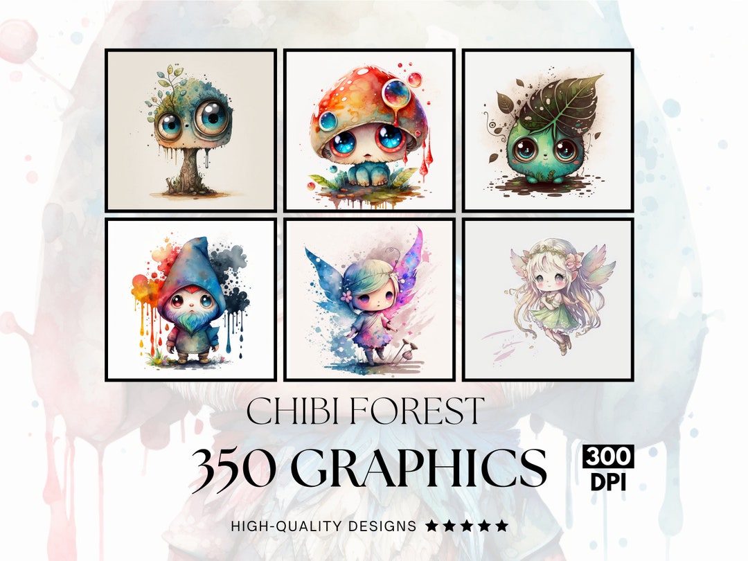 Magical Chibi Forest Set: Featuring Gnomes, Fairies, and Tree Leaves in ...