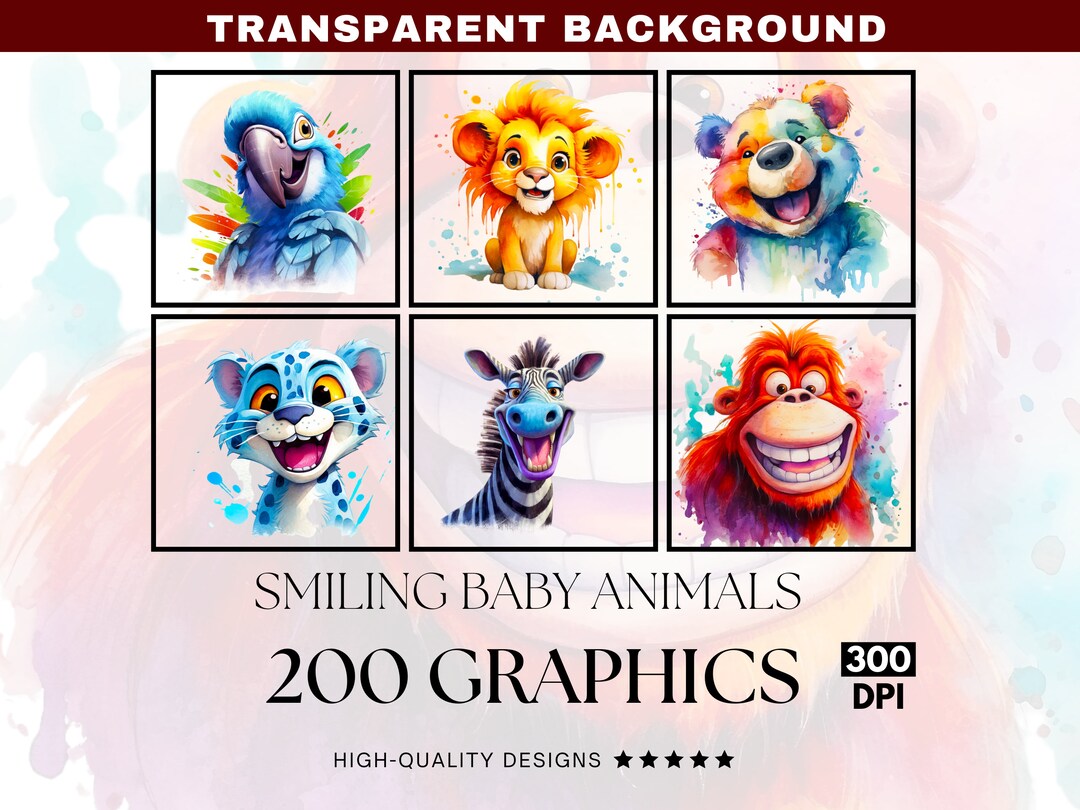 200 Smiling Baby Animals , Transparent Backgrounds, PNG Clipart Bundle ...