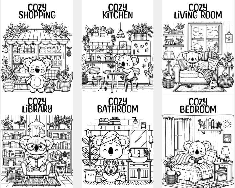 Cozy Room Coloring Pages, Cute Printable PDF, Kawaii Coloring for ...