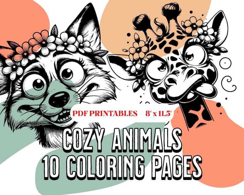 Cozy Animals PDF & PNG Funny Coloring Pages for Children and Adults ...