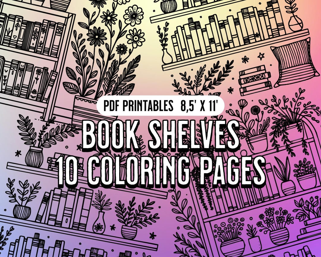 Book Shelves PDF Coloring Pages for Children and Adults Relaxation Book ...