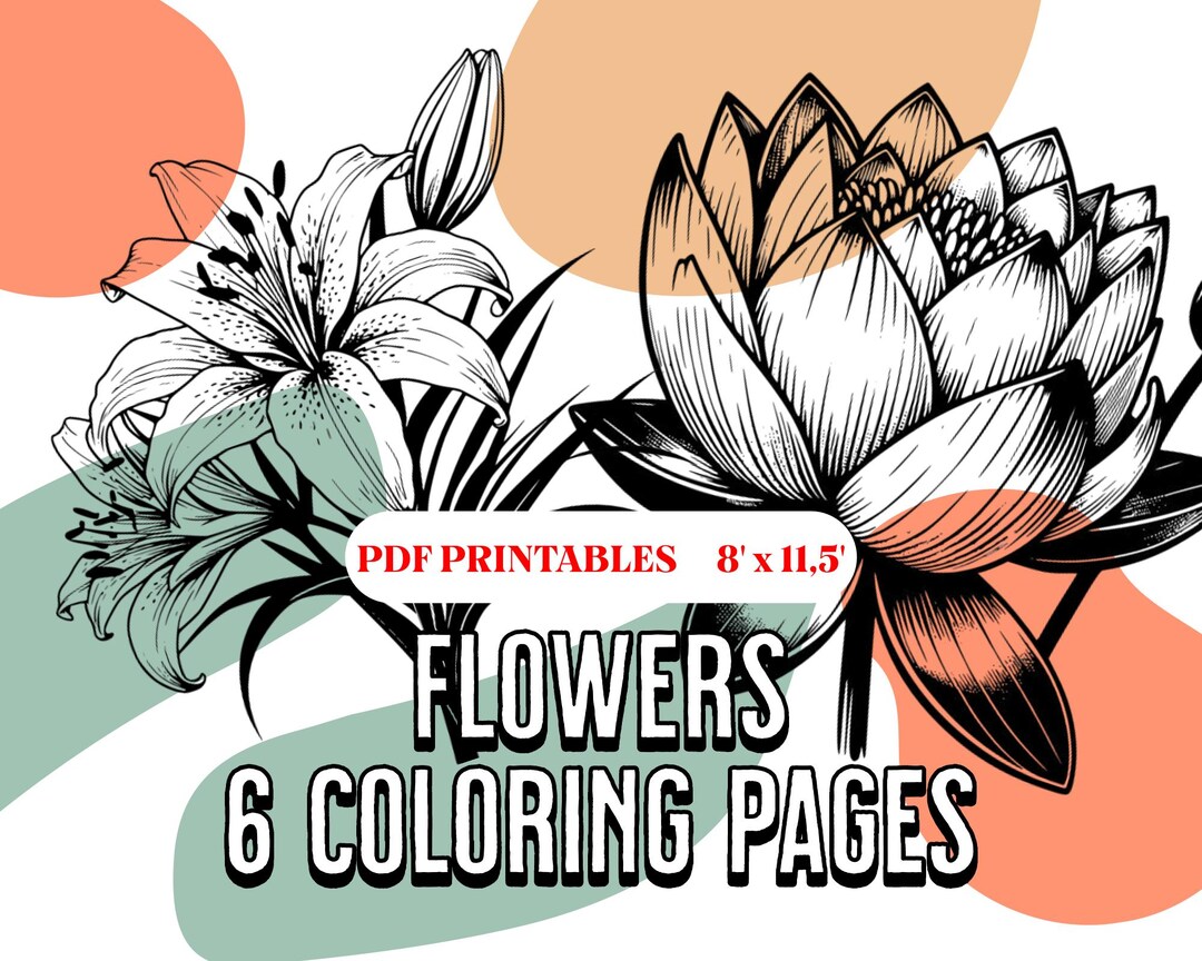 Flowers PDF Coloring Pages for Children and Adults Relaxation Printable ...