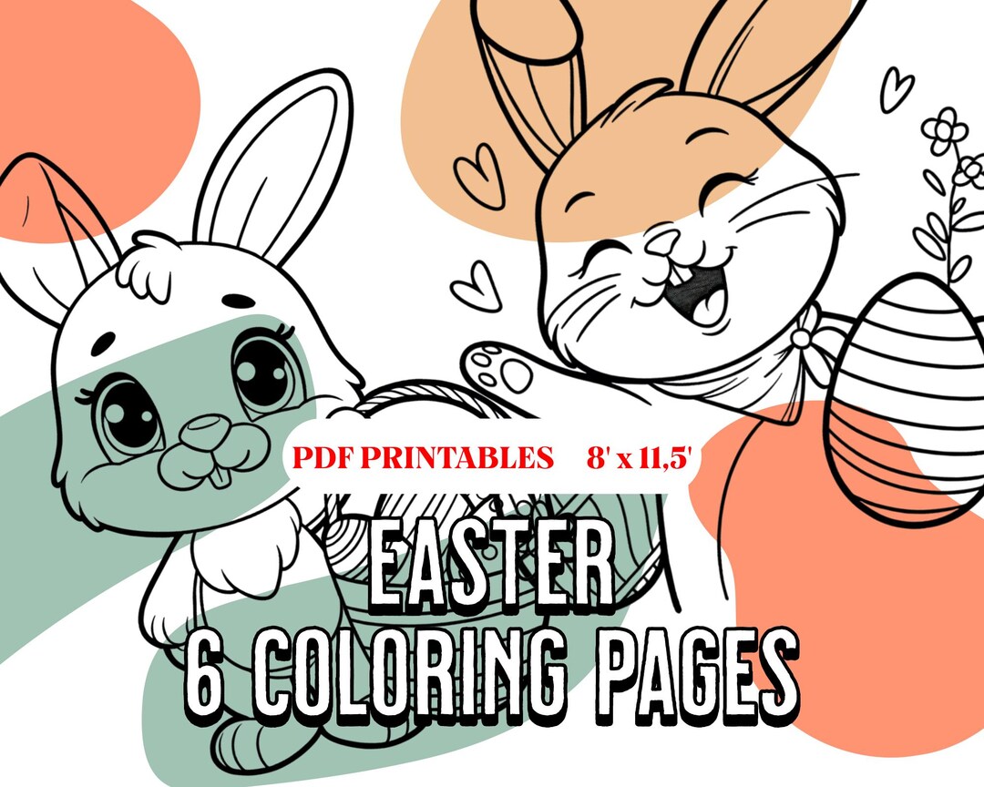 Easter PDF & PNG Coloring Pages Bunny Eggs for Children and Adults ...
