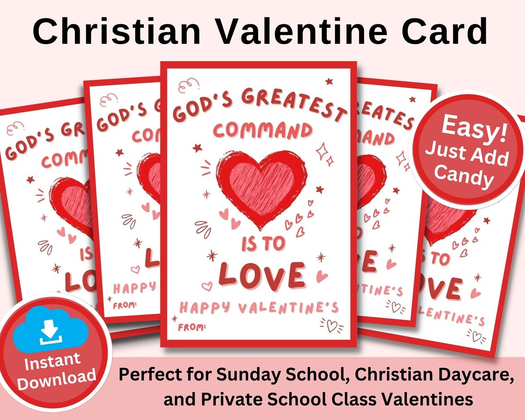 Religious Valentines Card Instant Download: Great Christian Class Favor ...