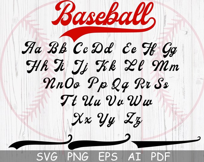Baseball Font Svg, With Tail Baseball Font OTF SVG, PNG and Text Tails ...