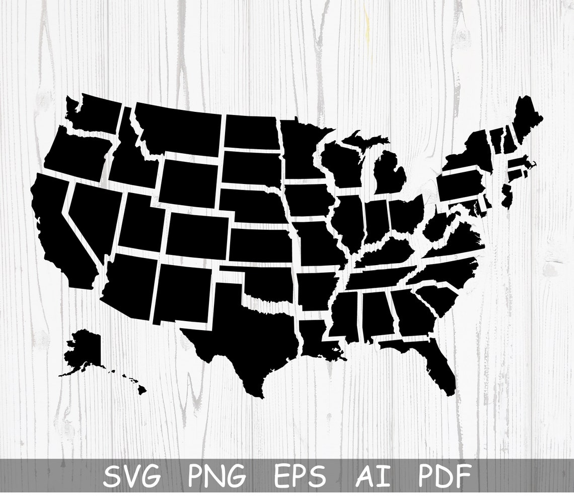 USA Map Svg 50 States SVG Png US States Svg Silhouette Cut | Etsy