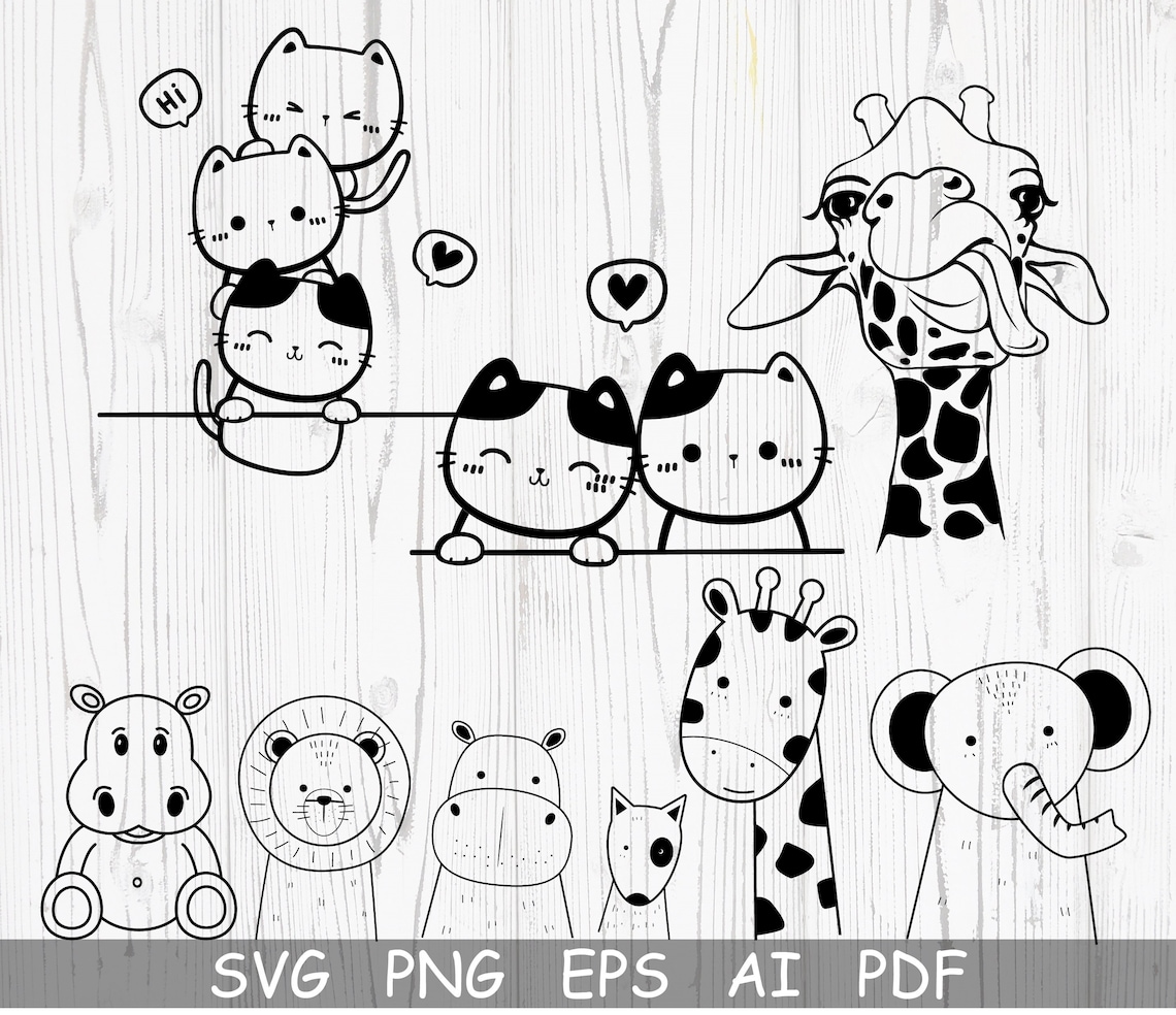 Tierpaket Svg Baby Tier Svg Baby Giraffe Katze Nilpferd | Etsy