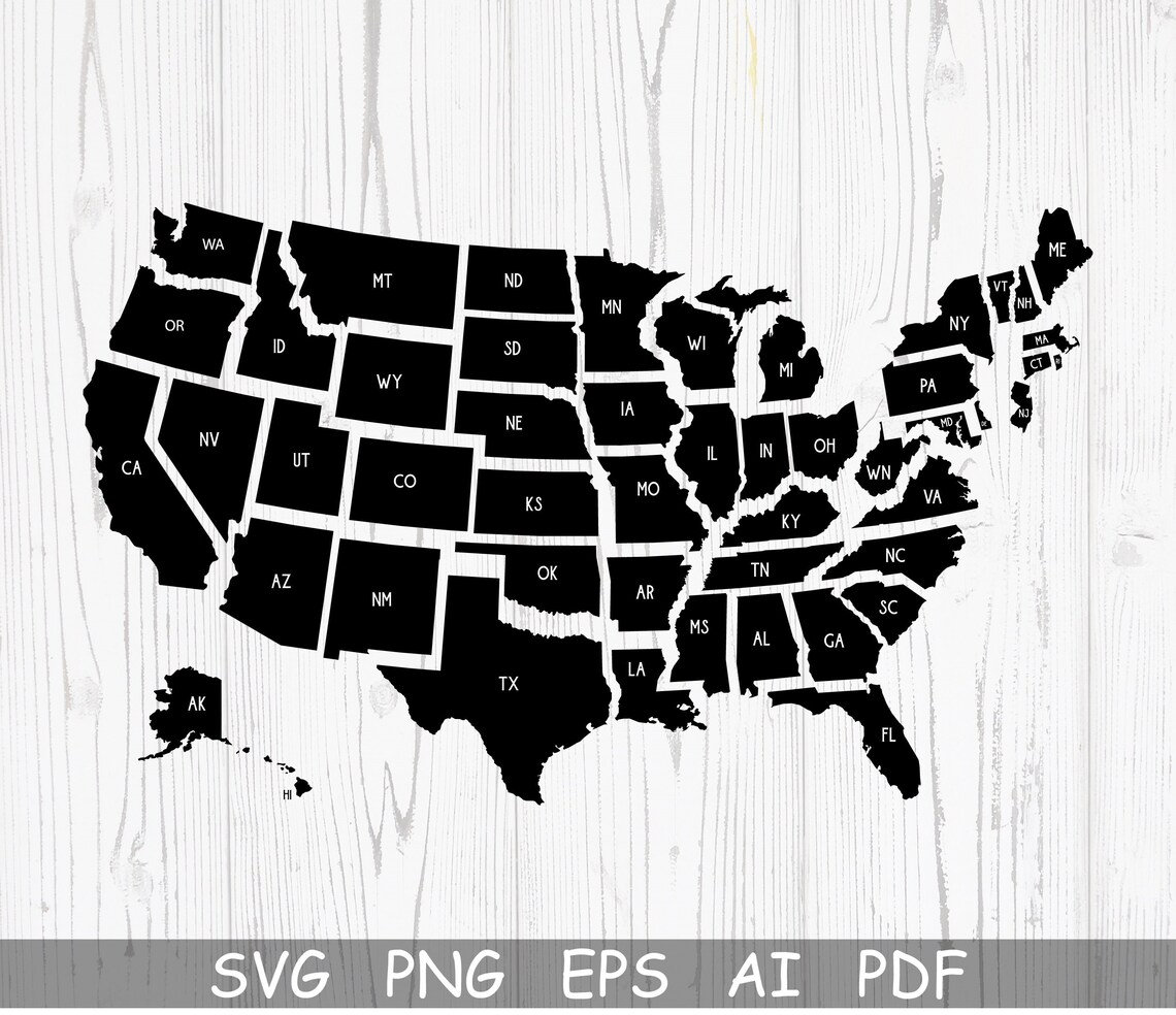 USA Map Svg 50 States SVG Png US States Svg Silhouette Cut | Etsy