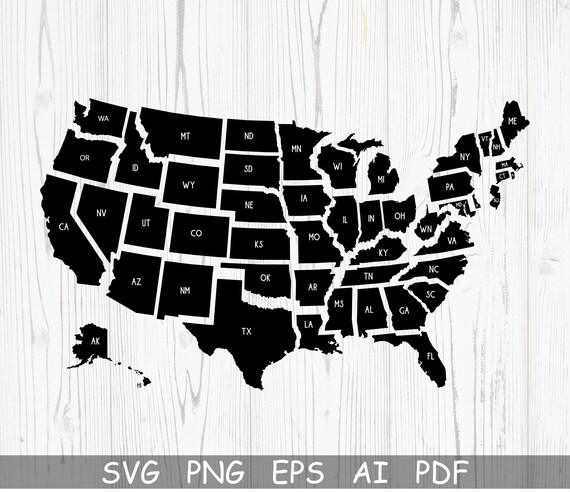 USA Map Svg 50 States SVG Png US States Svg Silhouette Cut | Etsy