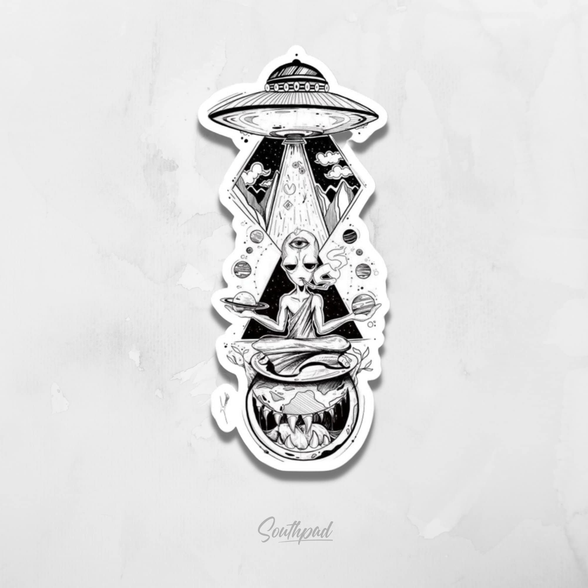 Alien UFO Sticker, Space Sticker, Vinyl Sticker, Sci-fi Sticker, Alien ...