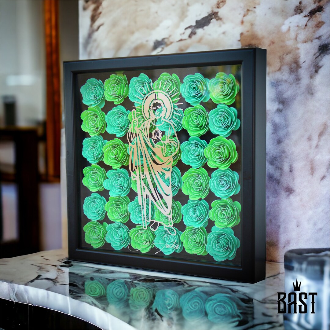 Custom Saint Jude Shadow Box With Flowers - San Judas Tadeo - San ...