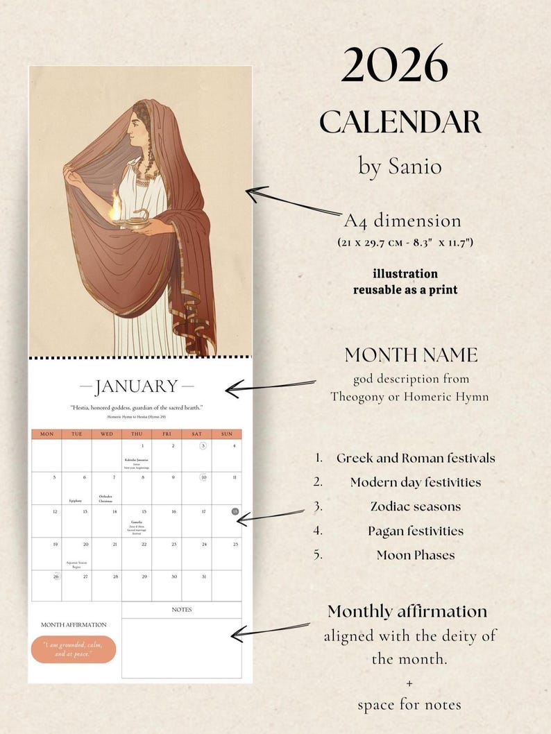 2026 Greek Gods Wall Calendar: Monthly Affirmations & Art Prints - Etsy UK