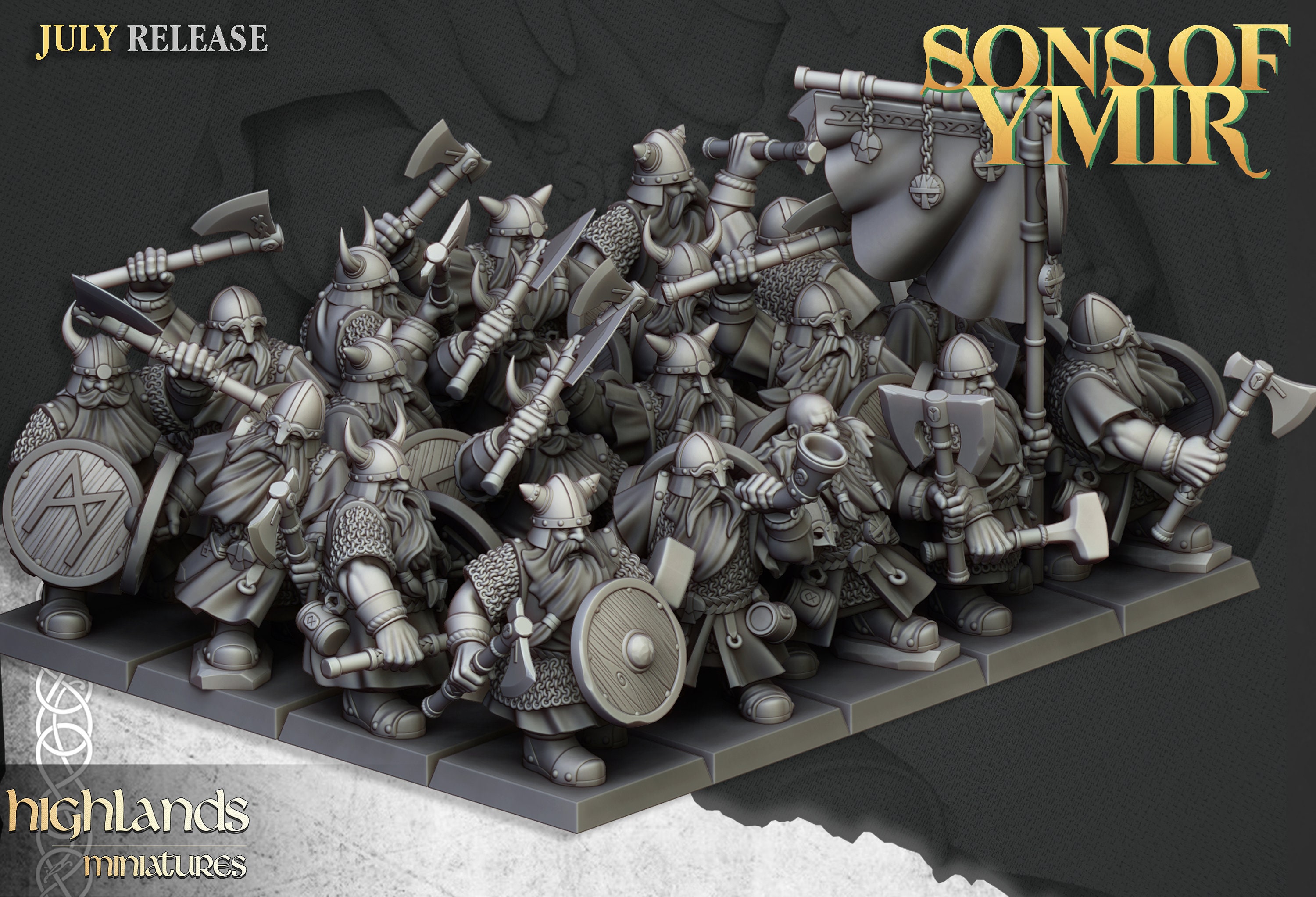 20 Sons of Ymir Dwarf Warriors Unit With Command Highlands Miniatures ...