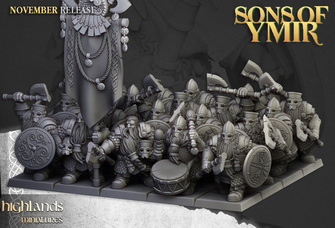 20 Sons of Ymir Dwarf Huscarls Unit W/command by Highlands Miniatures ...