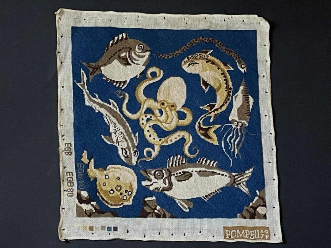 Vintage Mazaltov's Needlepoint Pompeii Ocean Sea Life RARE Finished - Etsy