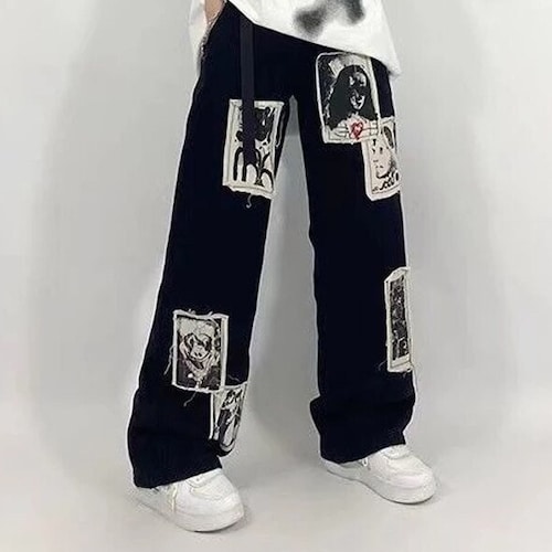 Grunge Punk Patchwork Black Jeans Women Hip Hop Streetwear - Etsy