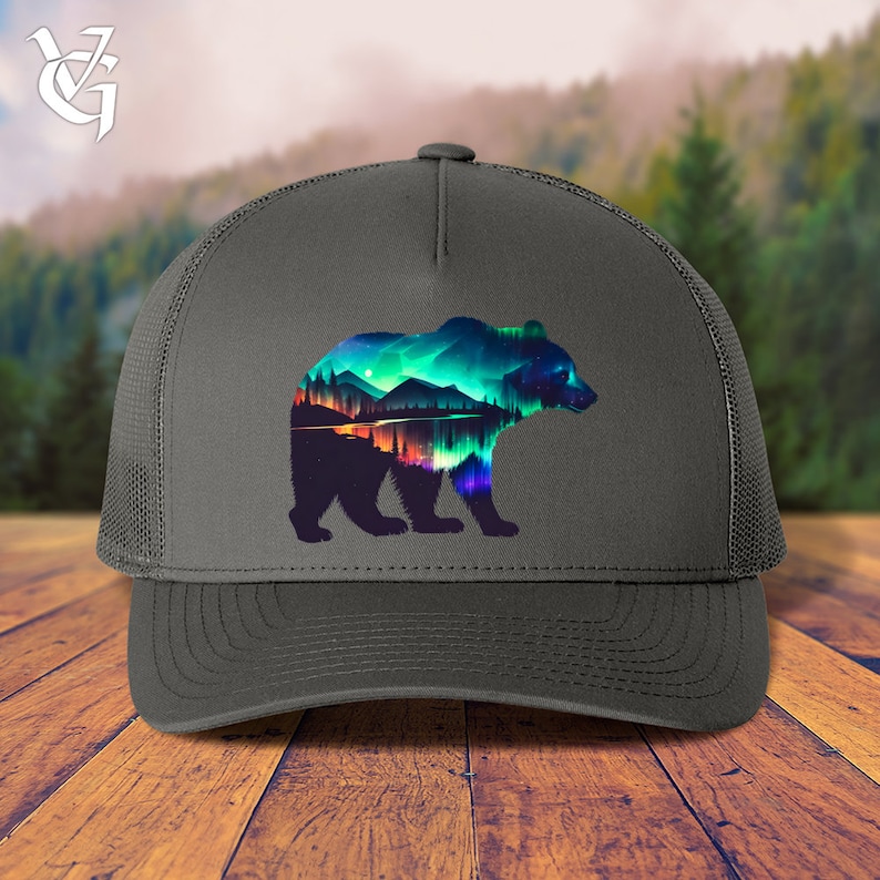 Northern Lights Bear Trucker Cap - Etsy