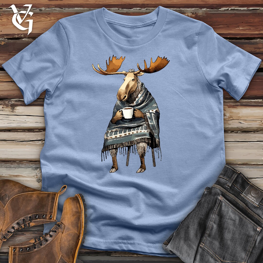 Coffee Drinking Moose Cotton Tee - Etsy