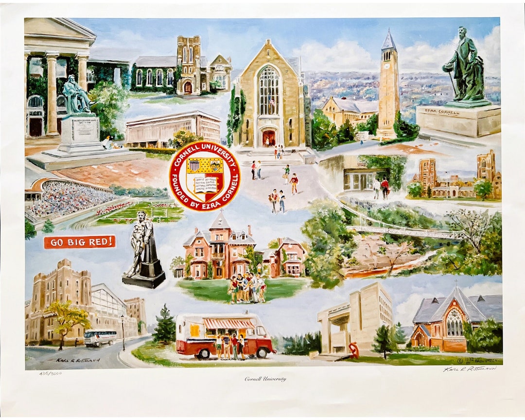 CORNELL UNIVERSITY Lithograph-signed Artist Print, Graduation Gift ...