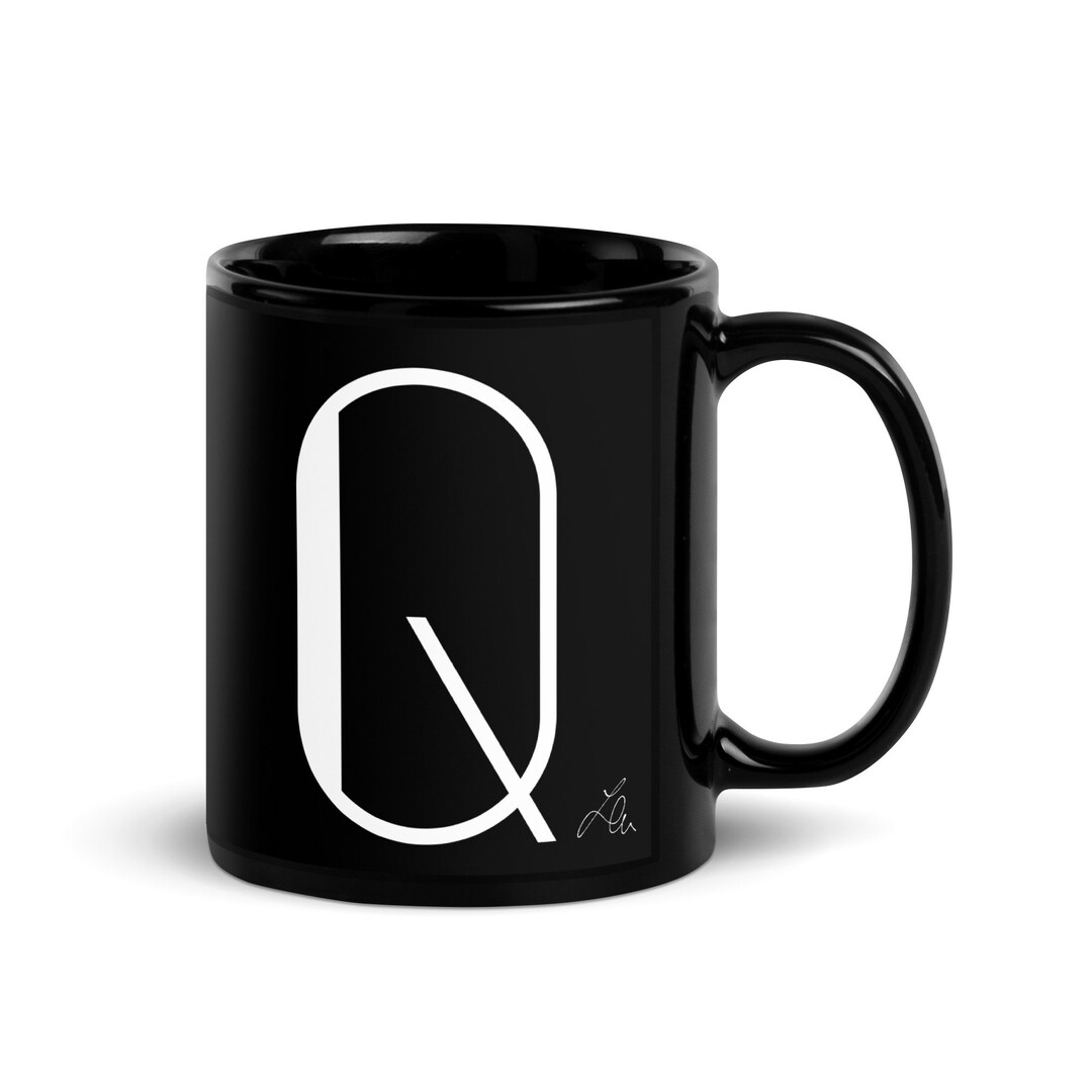 Black Glossy Mug Gift Idea Personalised With the Letter Q - Etsy
