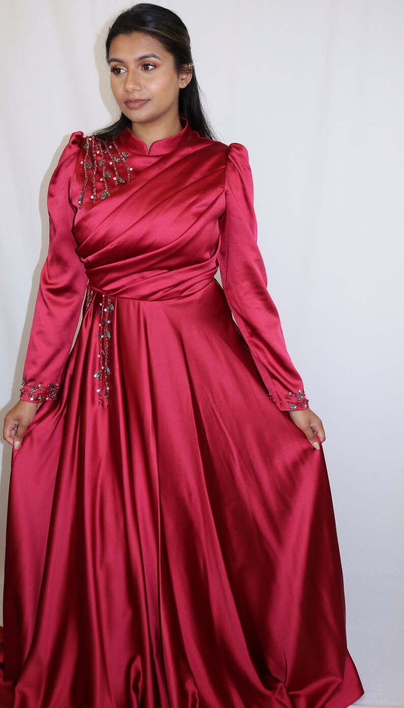 Cardinal Red Evening Gown, Modest Maxi Evening Gown/dress, Prom ...