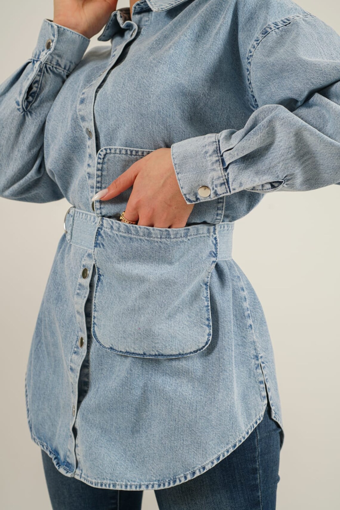 Ladies Denim Button-up Shirt, Size UK 8-12, Matching Denim Bag, Denim ...