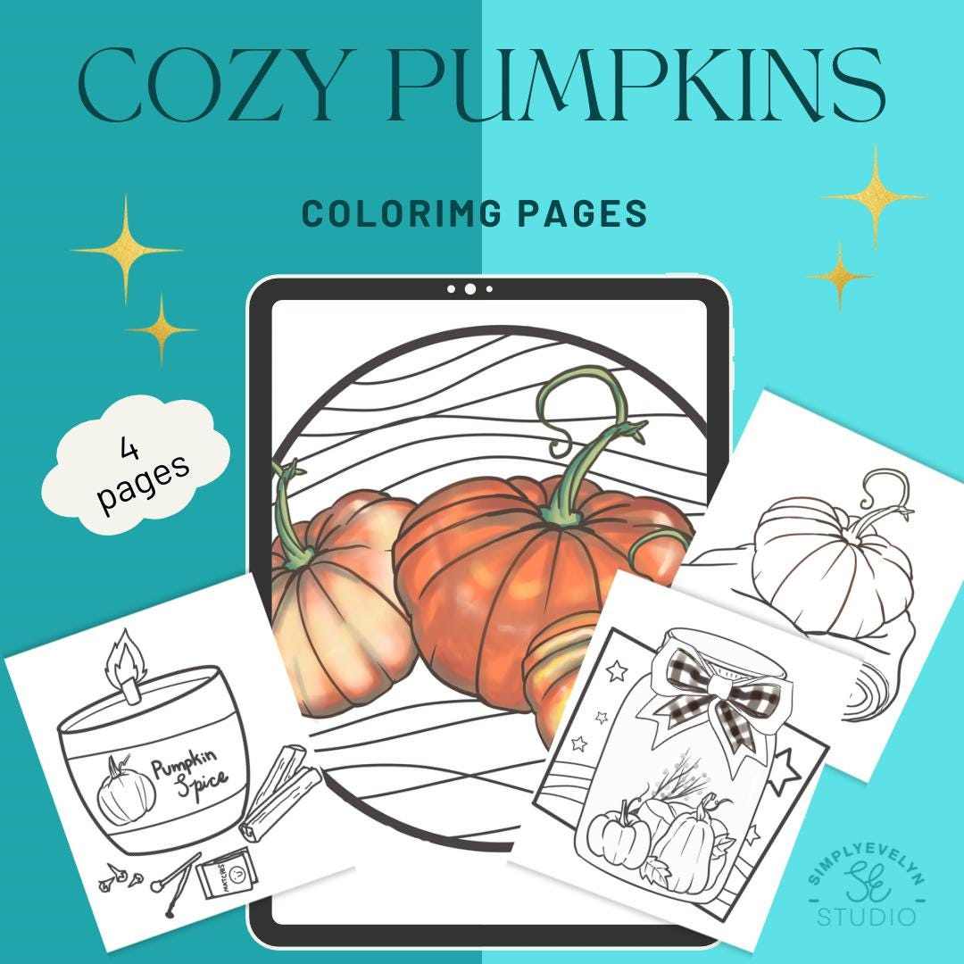 Autumn Coloring Pages for Adults, Pumpkin Coloring Book, Stress Relief ...