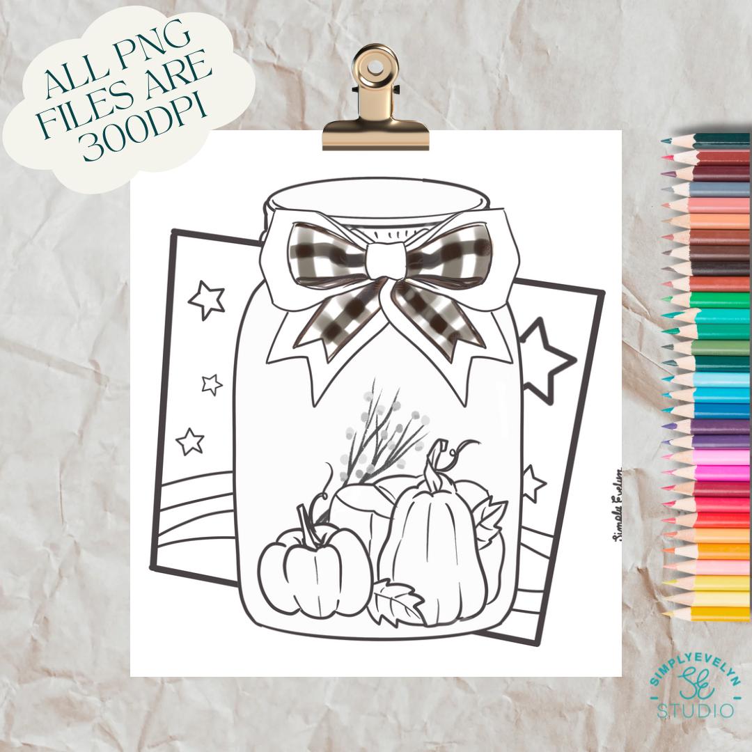 Autumn Coloring Pages for Adults, Pumpkin Coloring Book, Stress Relief ...