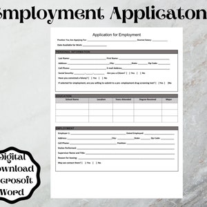 Employment Application Form Template word Printable& Editable - Etsy