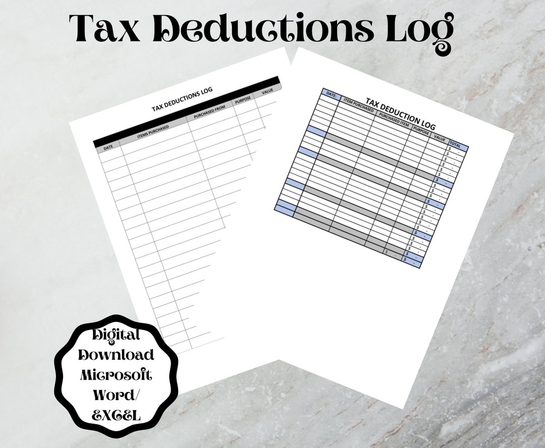 TAX Deduction Sheets ( Microsoft Word Document & Excel Sheet) - Etsy