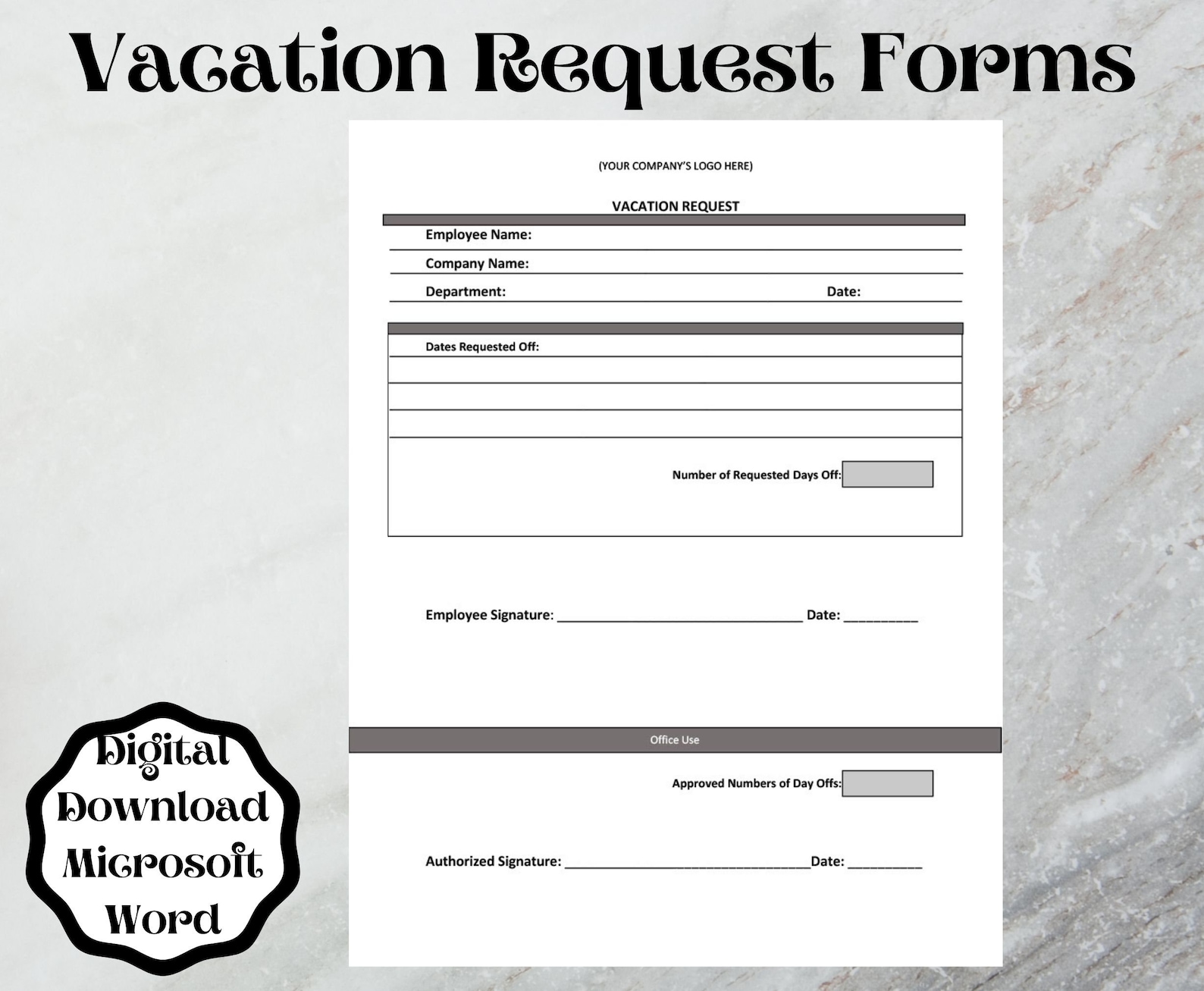 Employee Vacation Request Forms (microsoft Editable!!) - Etsy