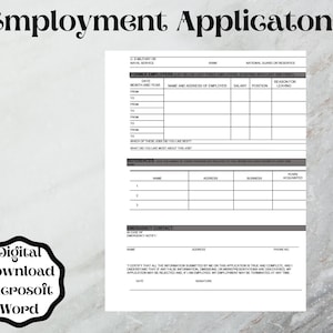 Employment Application Form Template (word Printable& Editable) - Etsy