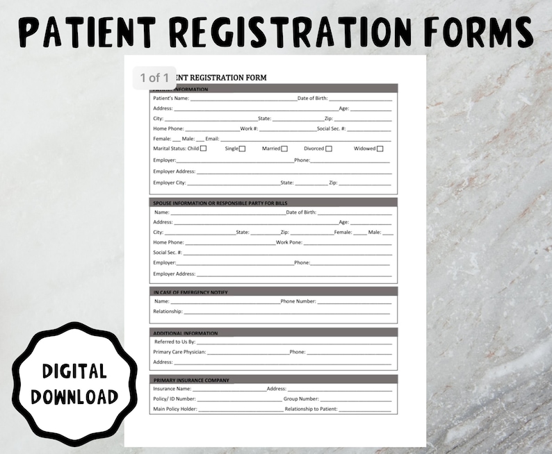 Patient Registration Form Template (word, Editable, Printable) - Etsy