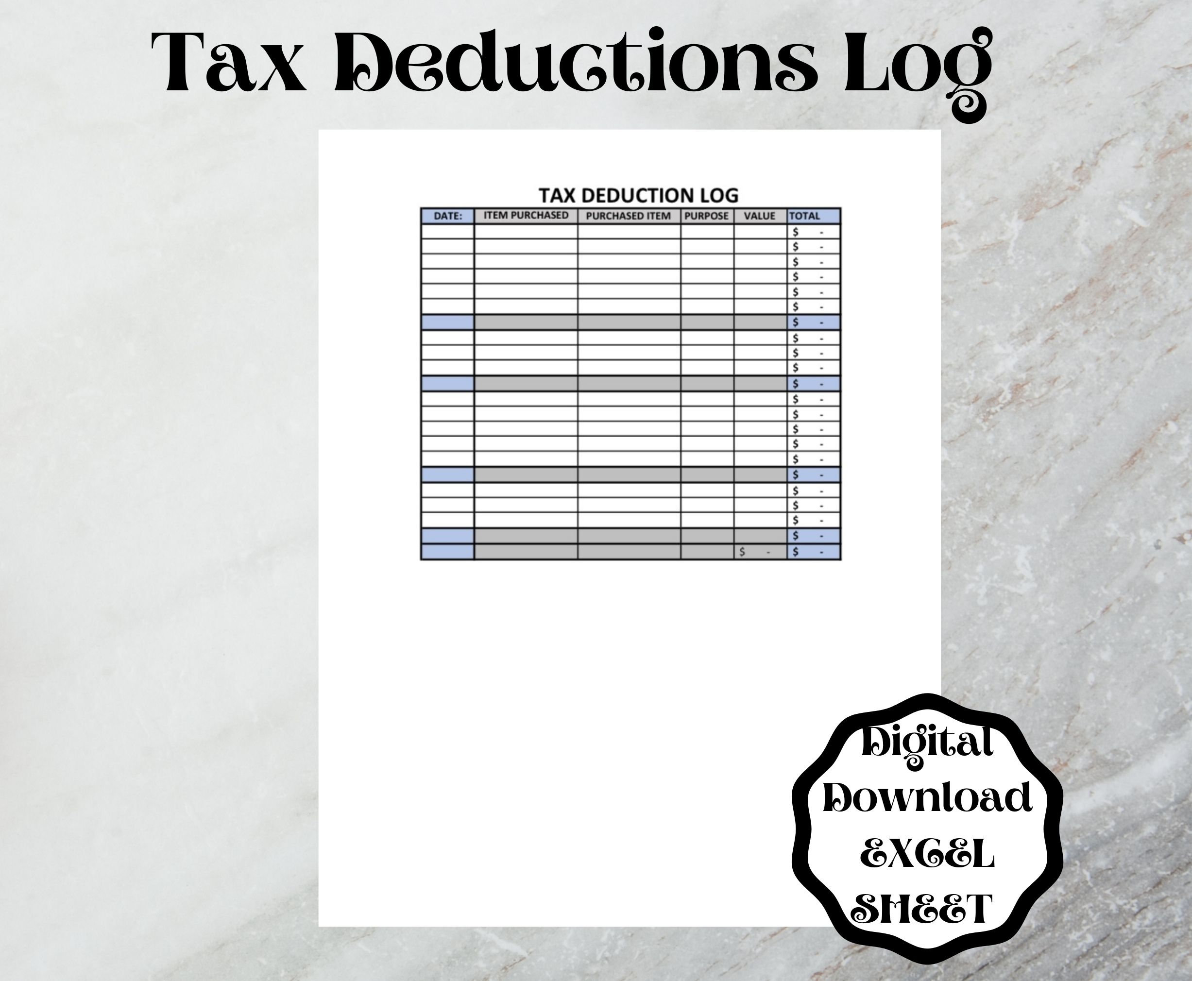 TAX Deduction Sheets ( Microsoft Word Document & Excel Sheet) - Etsy