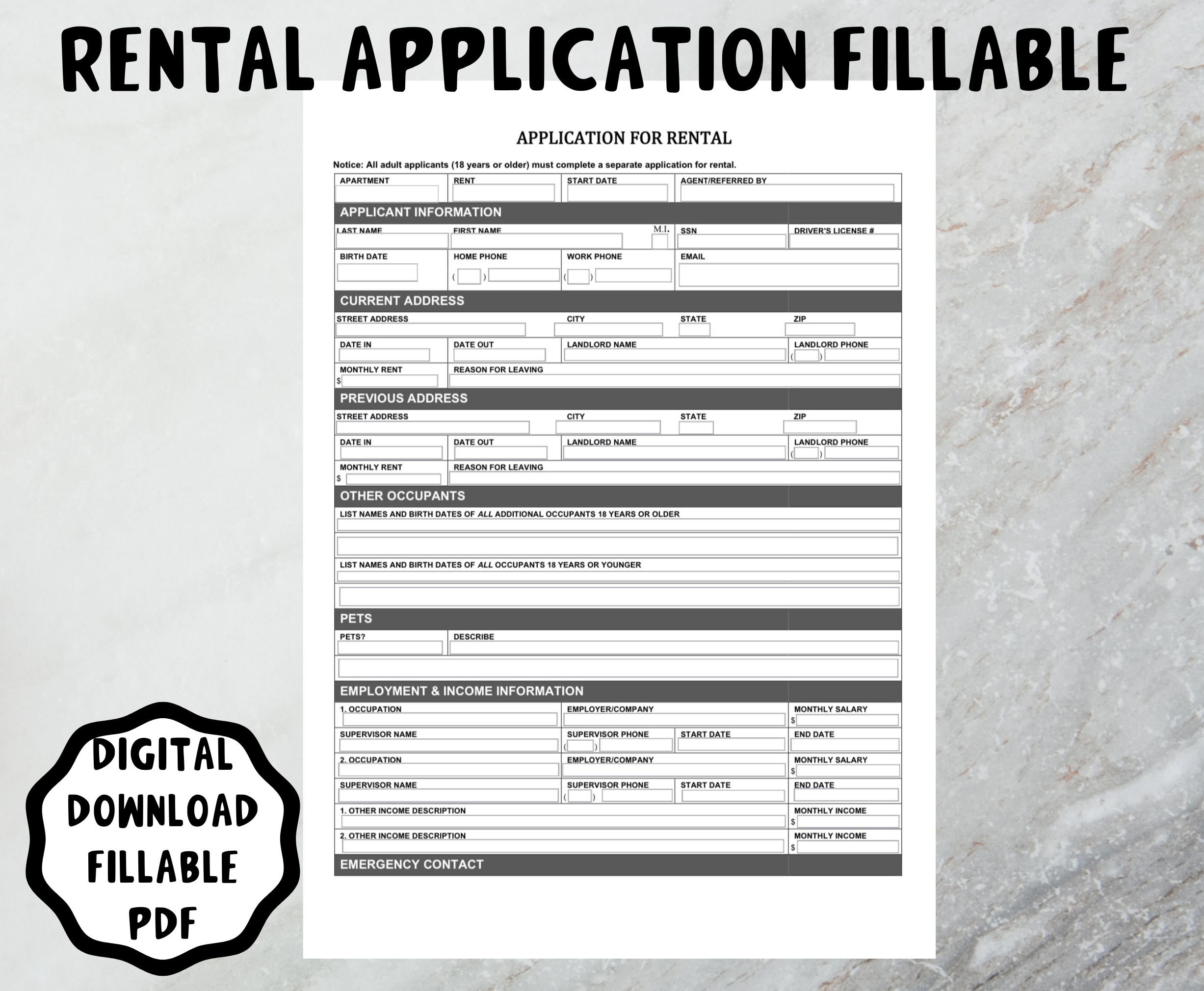 Rental Property Application Form FILLABLE - Etsy