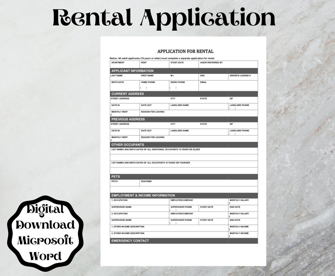 Rental Property Application Form - Etsy