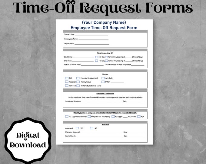 Employee Time-off Request Form Template (word Printable& Editable) - Etsy