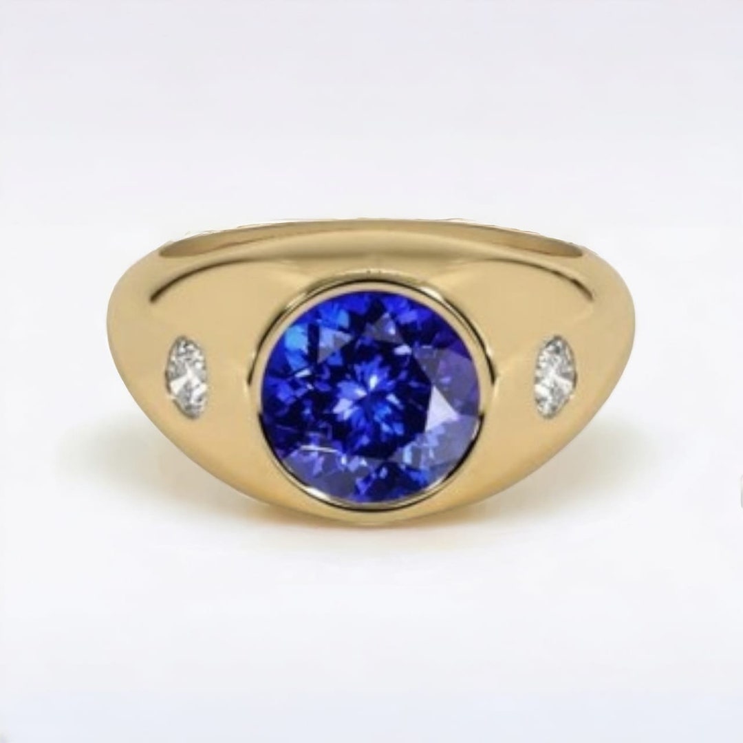 Men's 14K Gold Tanzanite Engagement Ring Unique Signet Ring 925 Silver ...