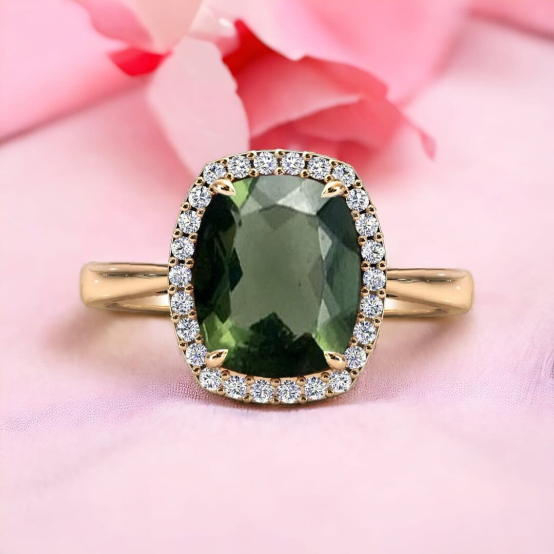 Natural Moldavite Engagement Ring for Women Vintage Moldavite Wedding ...