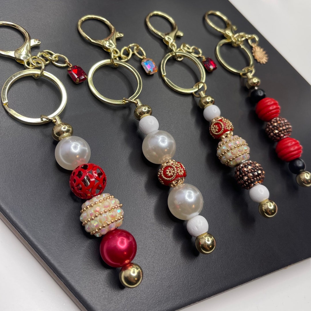 Ready to Ship Beaded Bar Keychain Red Keychains Bag Accessory Backpack ...