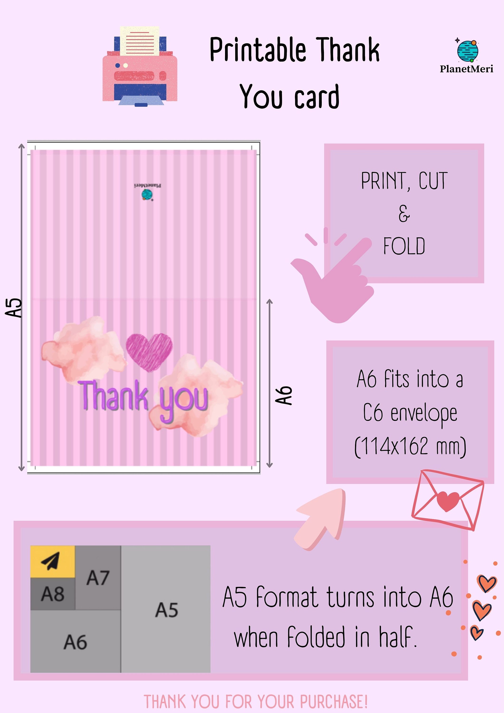 Instant Download Thank You Card, Digital Download Thank You Note, Cut ...