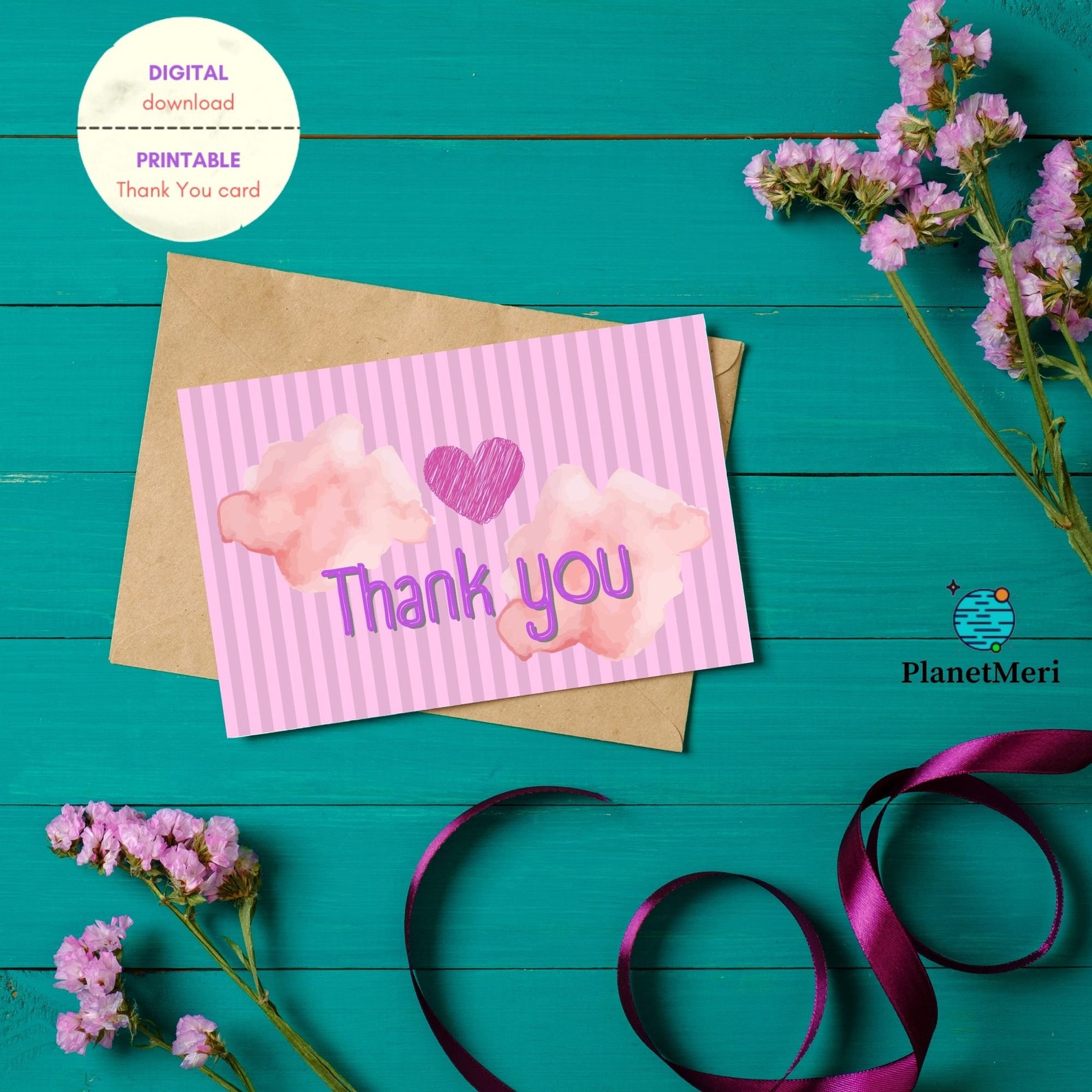 Instant Download Thank You Card, Digital Download Thank You Note, Cut ...