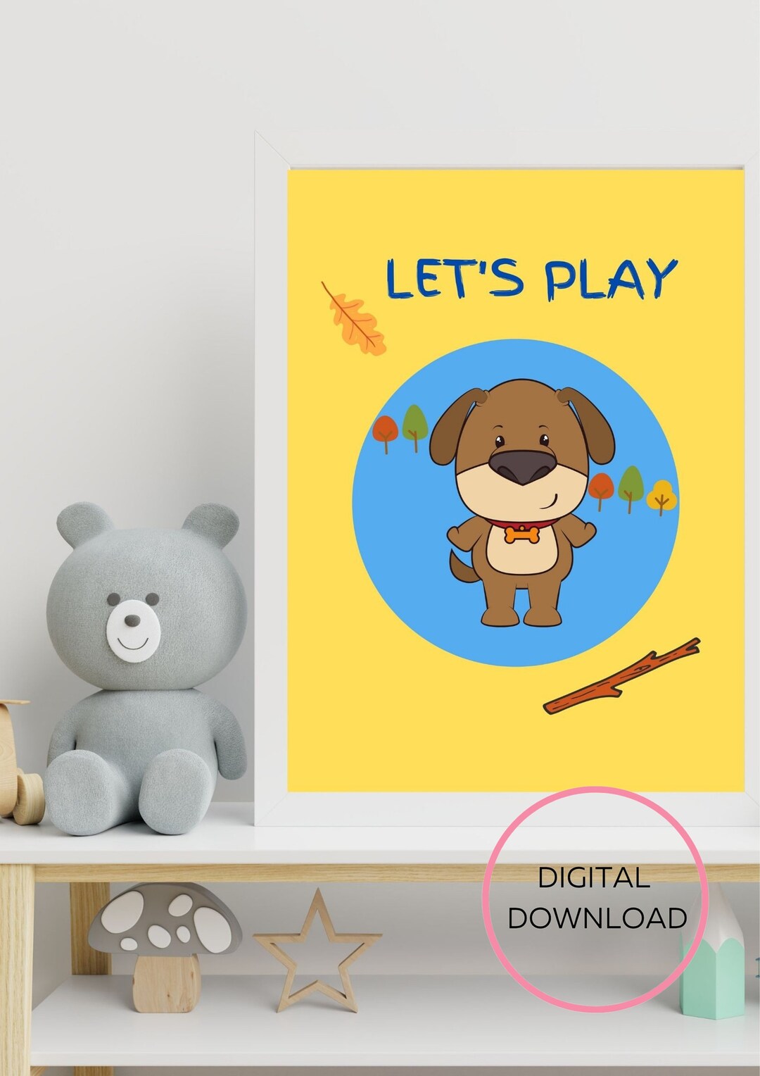 Dog Digital Print, Dog Printable Wall Art, Nursery Wall Art, Playful ...