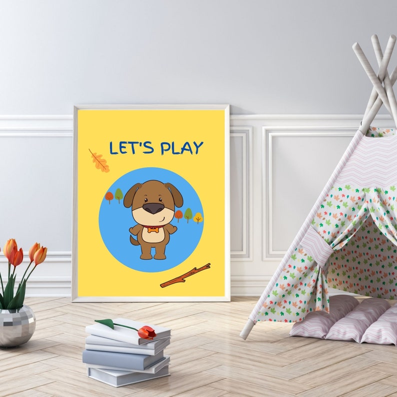 Dog Digital Print, Dog Printable Wall Art, Nursery Wall Art, Playful ...