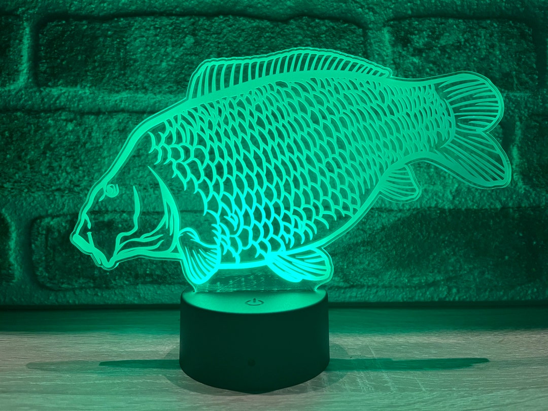Common Carp LED Lamp 26×20cm • Acrylic Engraved Fish Silhouette • Gift ...