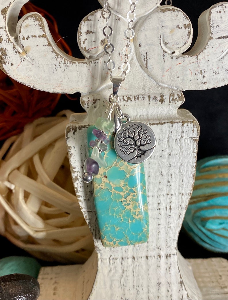 Turquoise D/S Imit 50x20mm Tree of Life Pewter Charm With Stacked ...