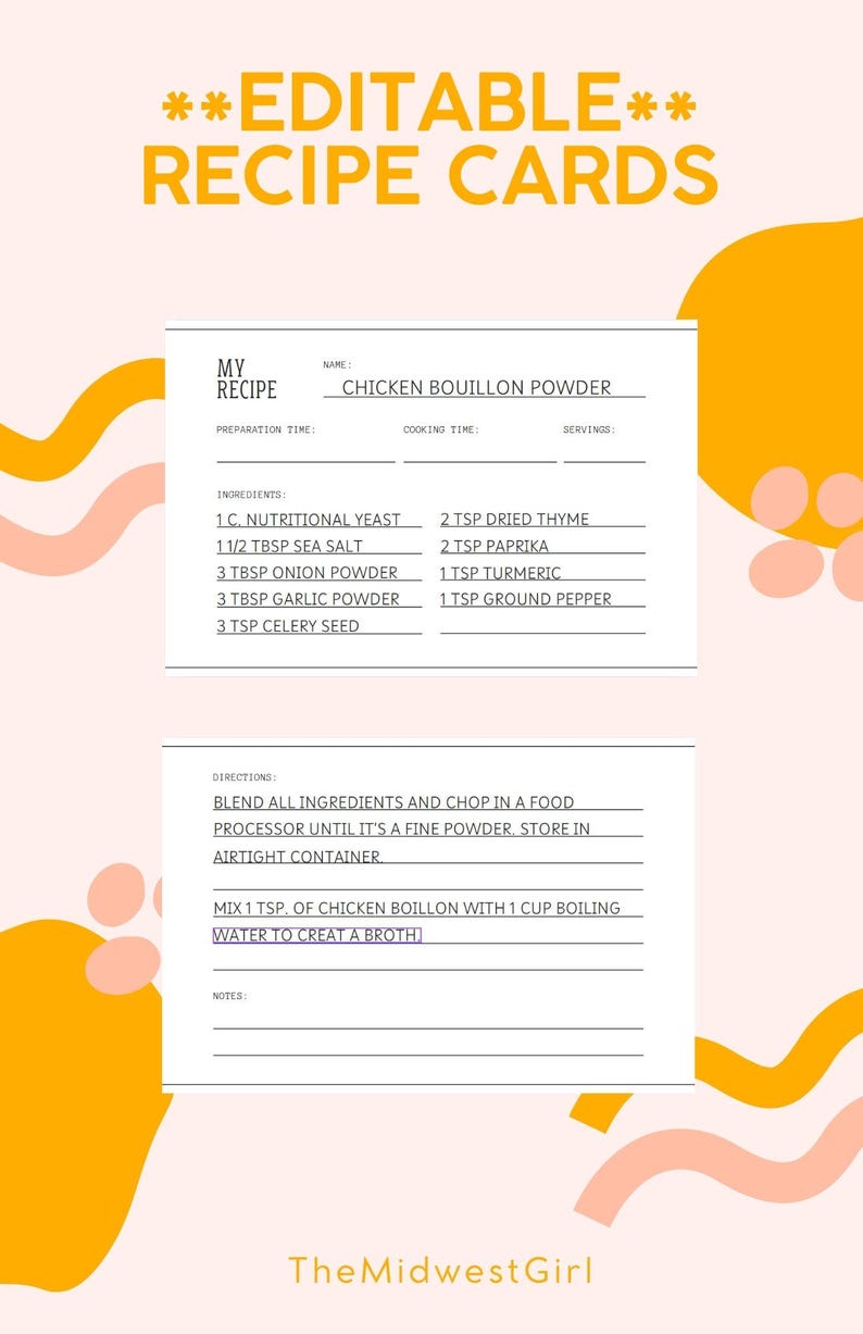 Printable Recipe Card Template // Digital Download & Fillable Product ...