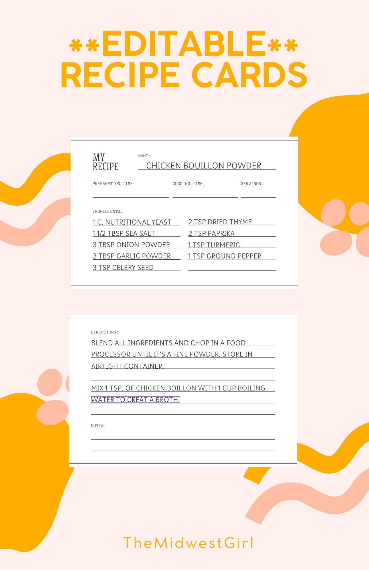 Printable Recipe Card Template // Digital Download & Fillable Product ...